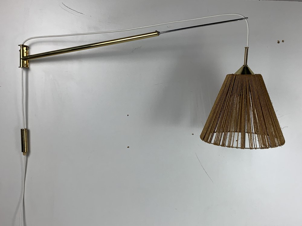 Mid-Century Modern Extendable Brass Wall Mount with Cocoon and Sisal ...