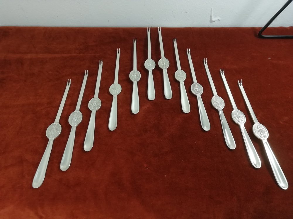 Lobster Forks by Achille Lauro Lines, Italy, 1940s, Set of 12 for sale at Pamono
