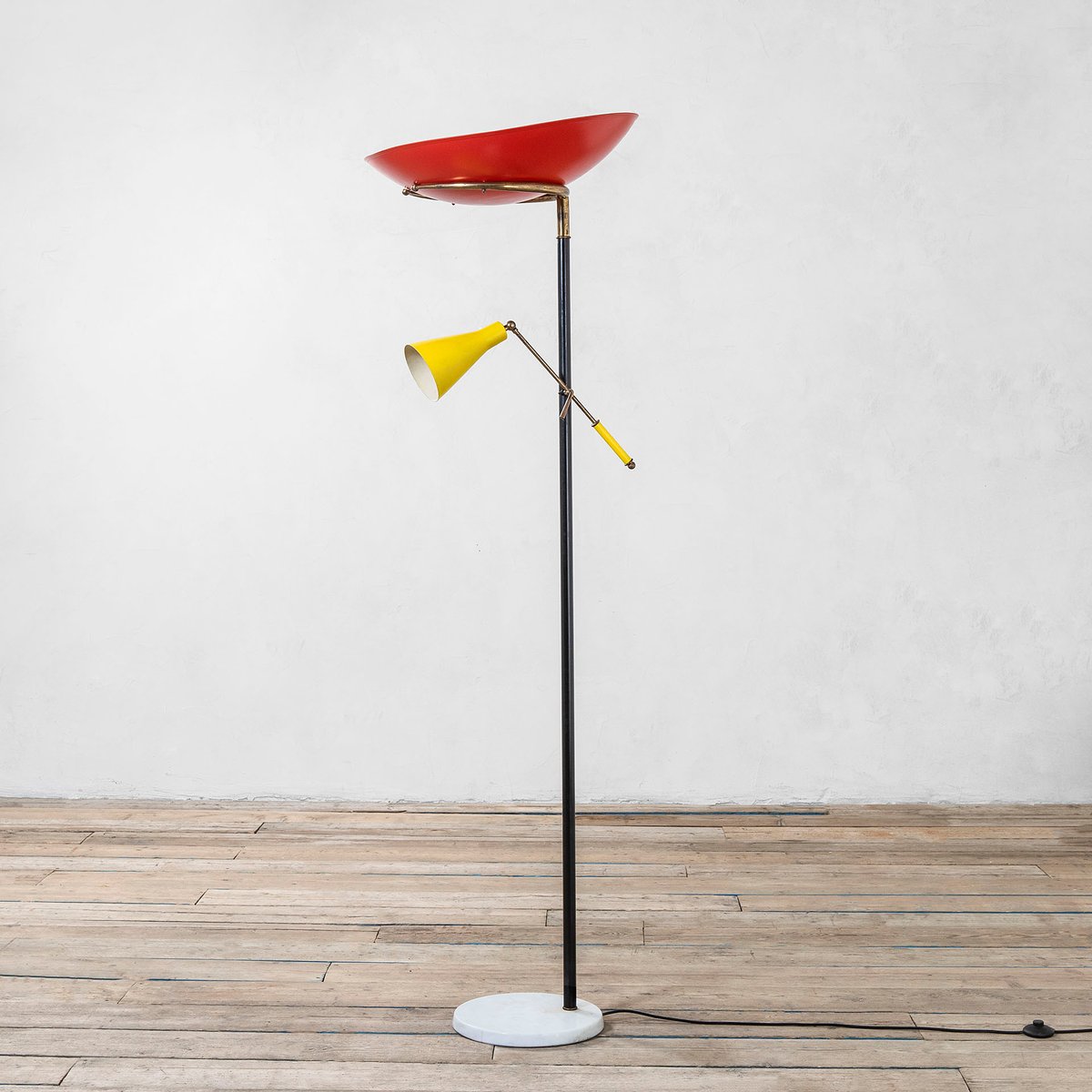 Floor Lamp with Two Diffusers and Marble Base from Stilnovo, 1950s for ...