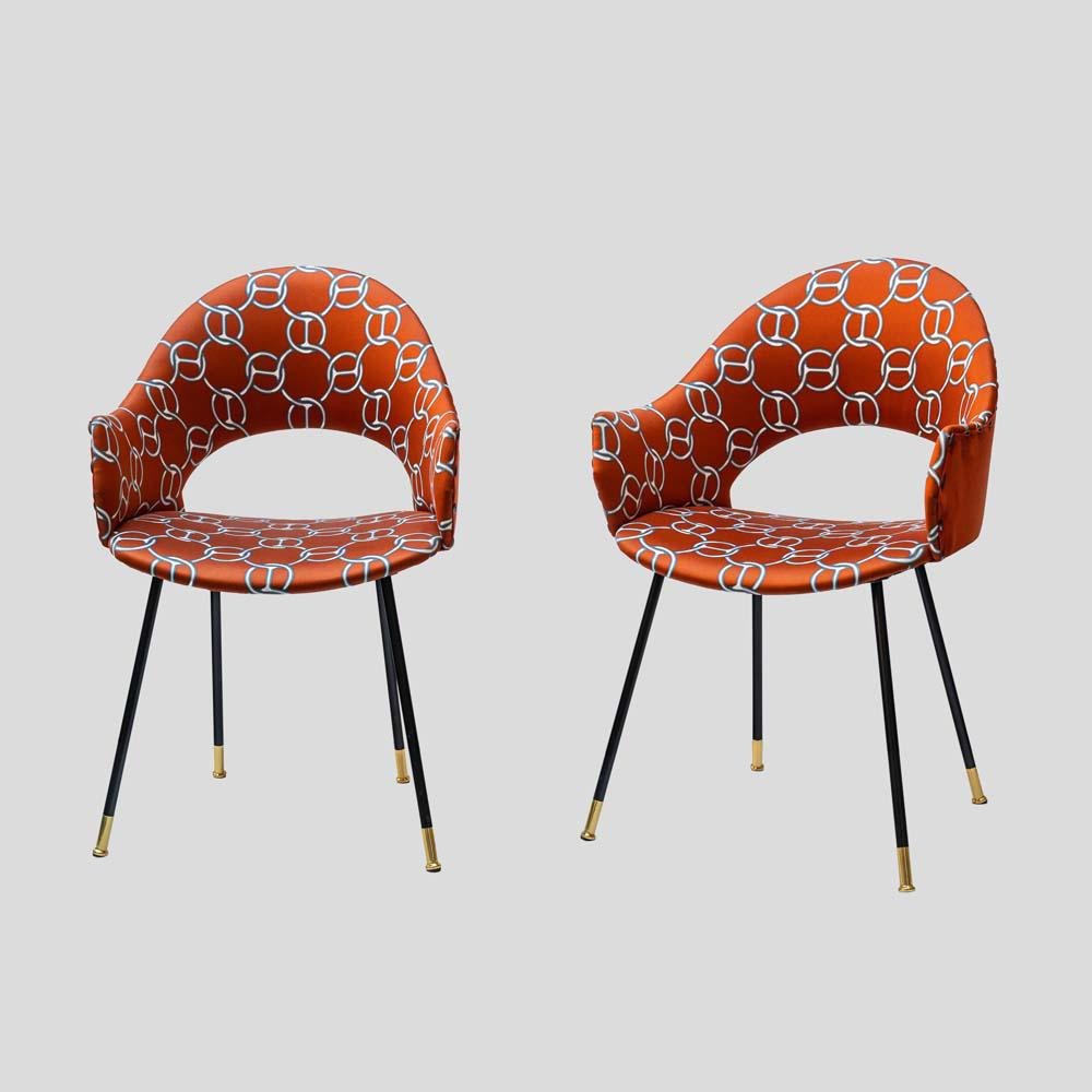 Set of Round Back Chairs Upholstered in Hermes Fabric, 1970s for sale ...