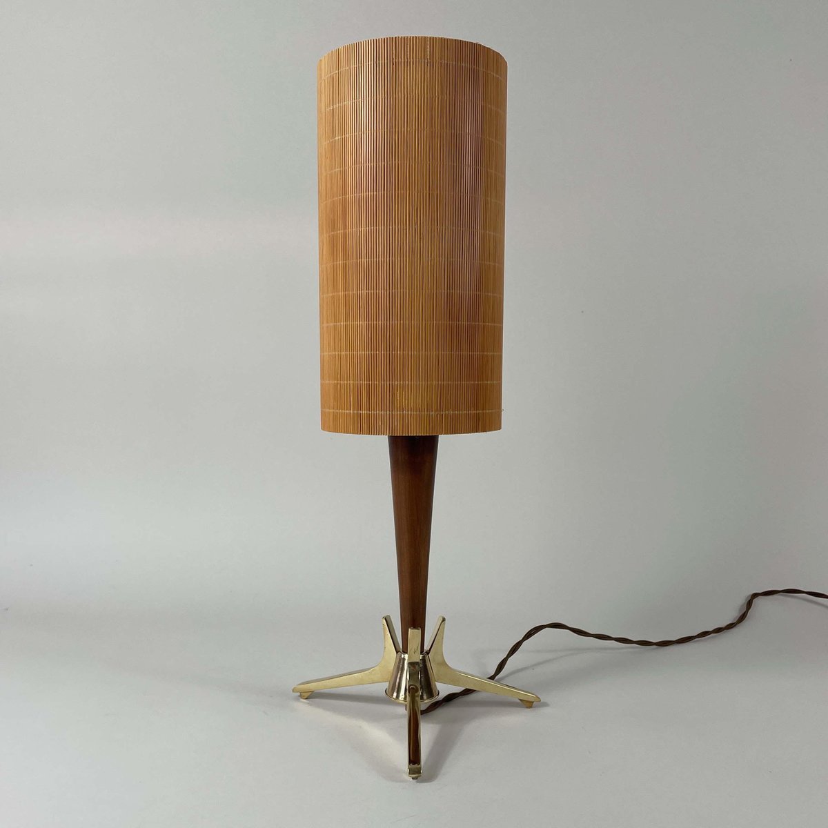 Vintage Swedish Table Lamp in Teak and Brass, 1950s for sale at Pamono