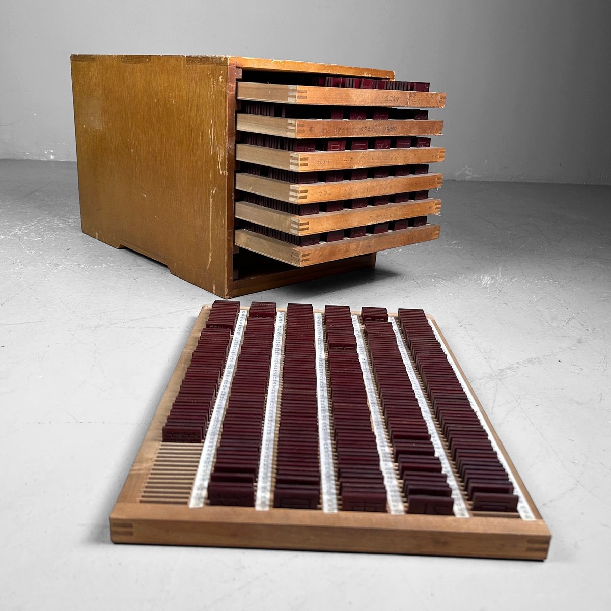 Wooden Letterpress Drawer, Japan, 1970s for sale at Pamono