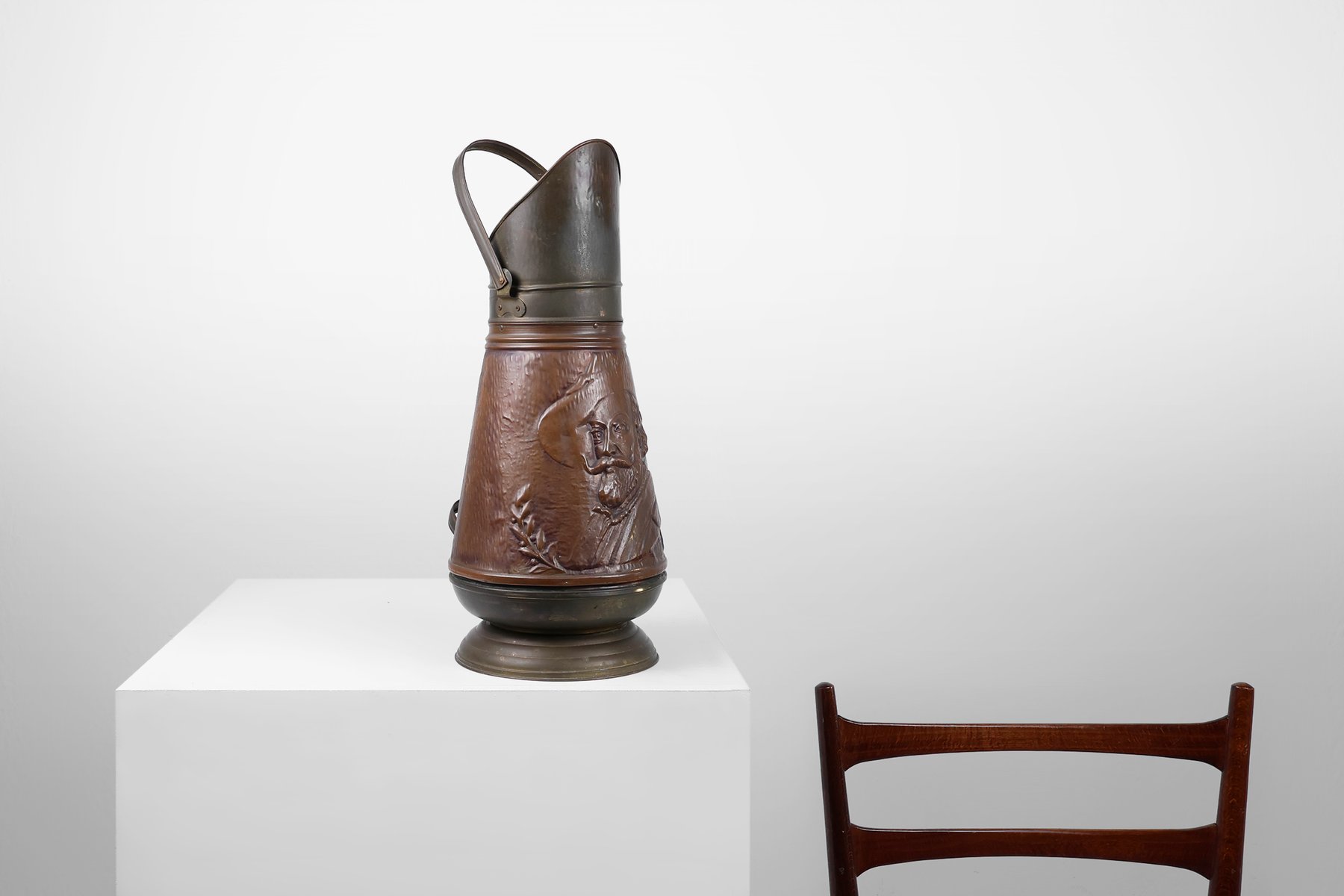 Copper Umbrella Stand with Hammered Relief of Vermeer, France, 1900s ...