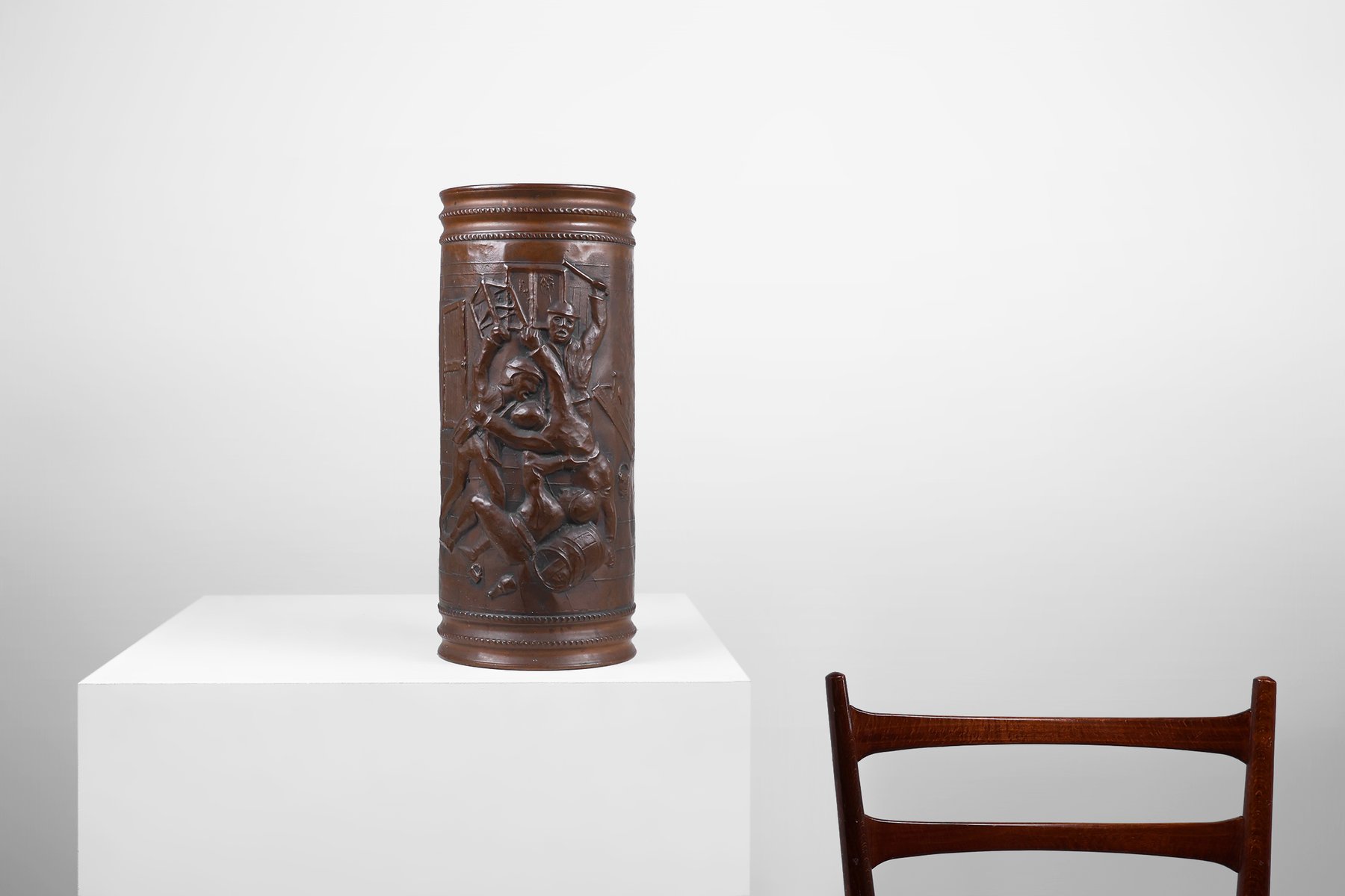 Copper Umbrella Stand with Hammered Relief of Medieval Café, France ...
