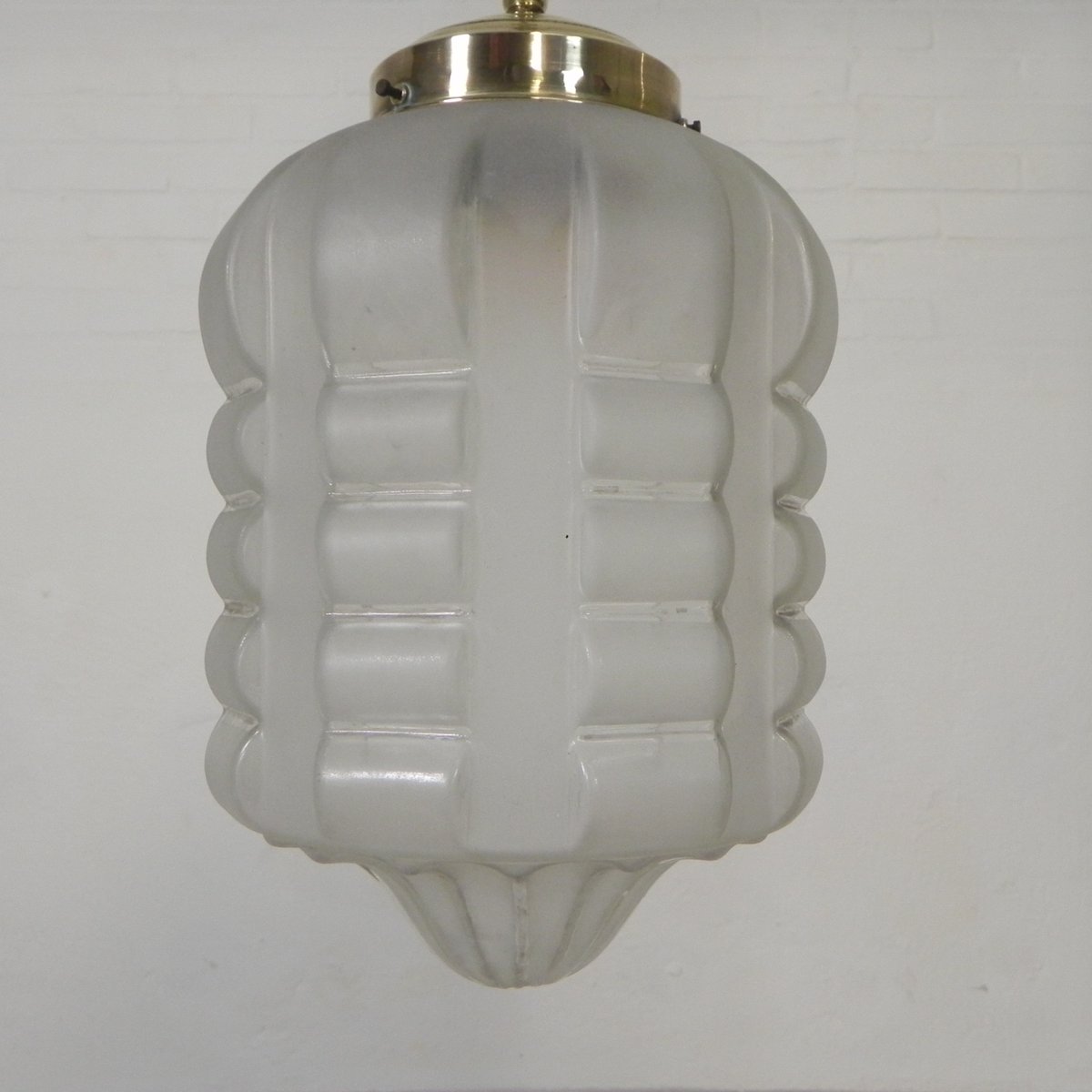 Art Deco Pendant Lamp with Matt Glass Shade and Brass Fixture, 1930s ...