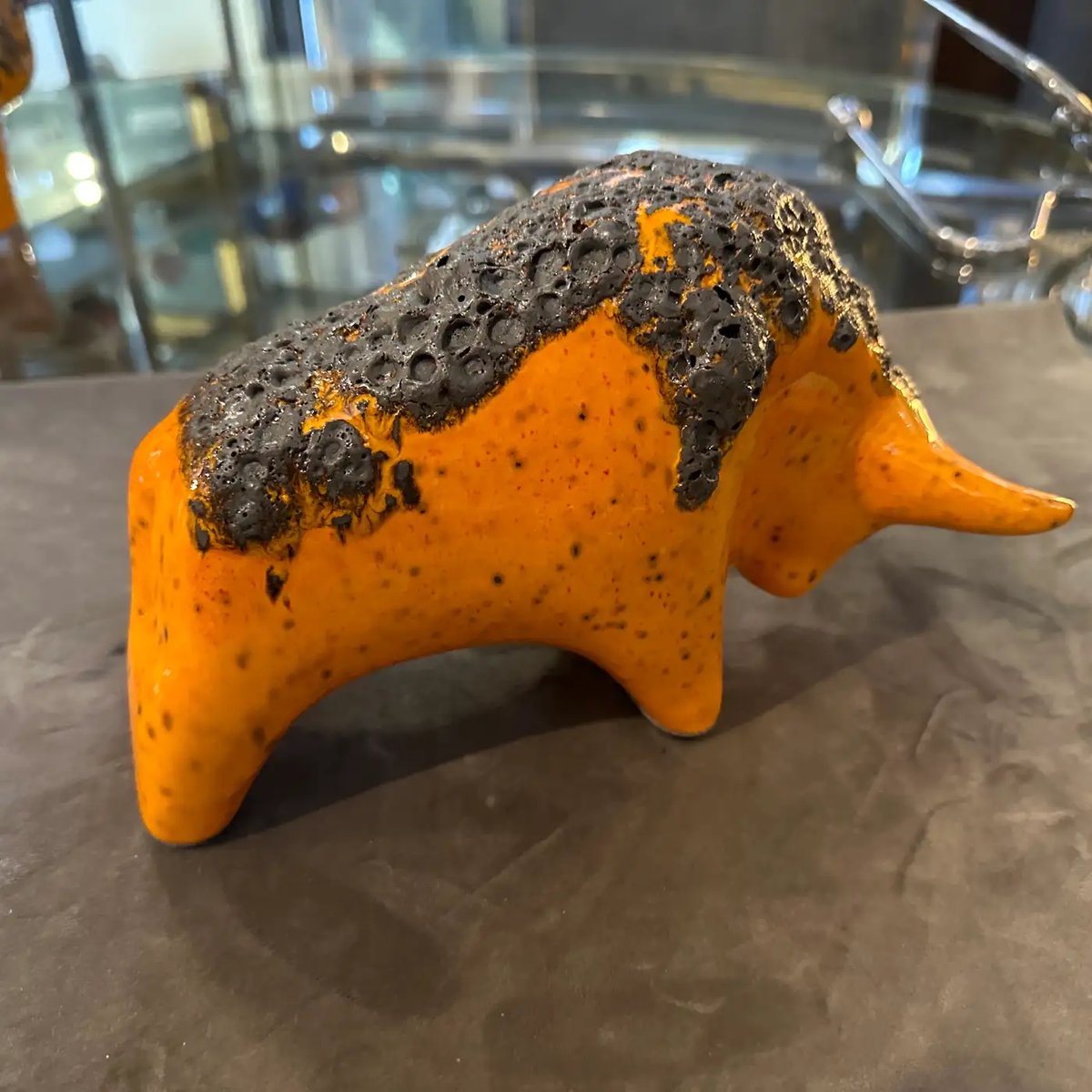 Modern Orange and Black Fat Lava Ceramic Bull by Otto Keramik, 1990s ...