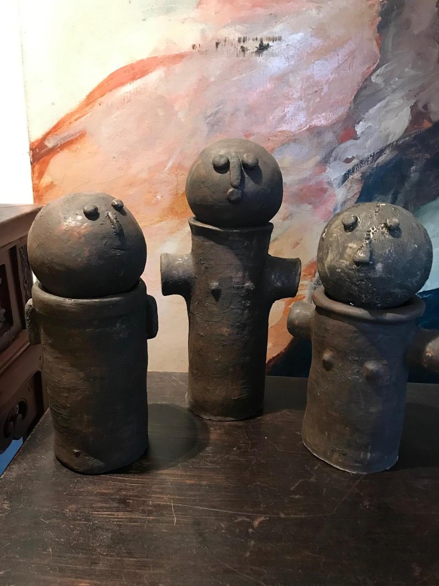 Dutch Brutalist Handmade Naive Figures in Earthenware Pottery, 1960s ...