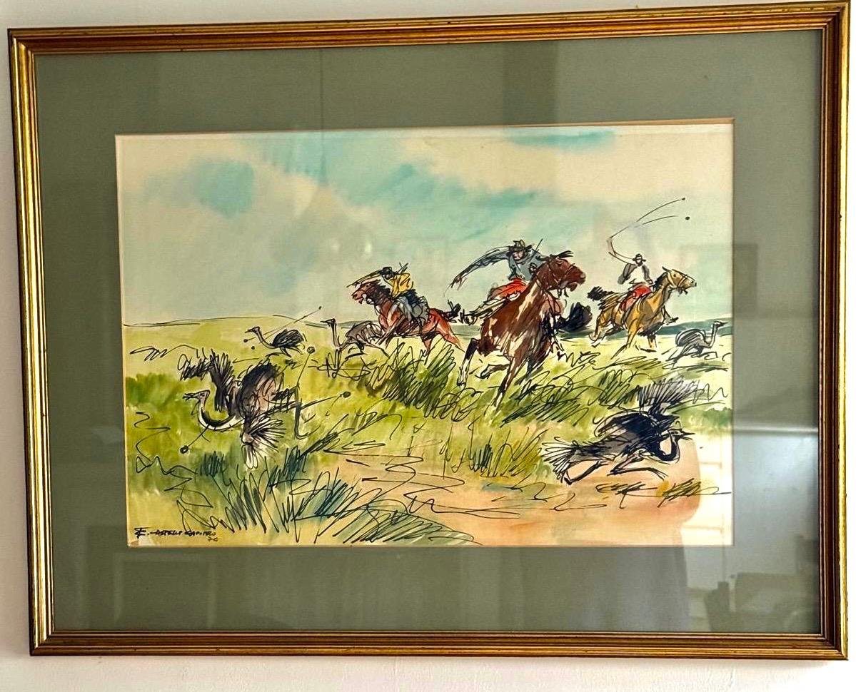 Enrique Castells Capuro, The Drove, Original Watercolour, 1970s for ...