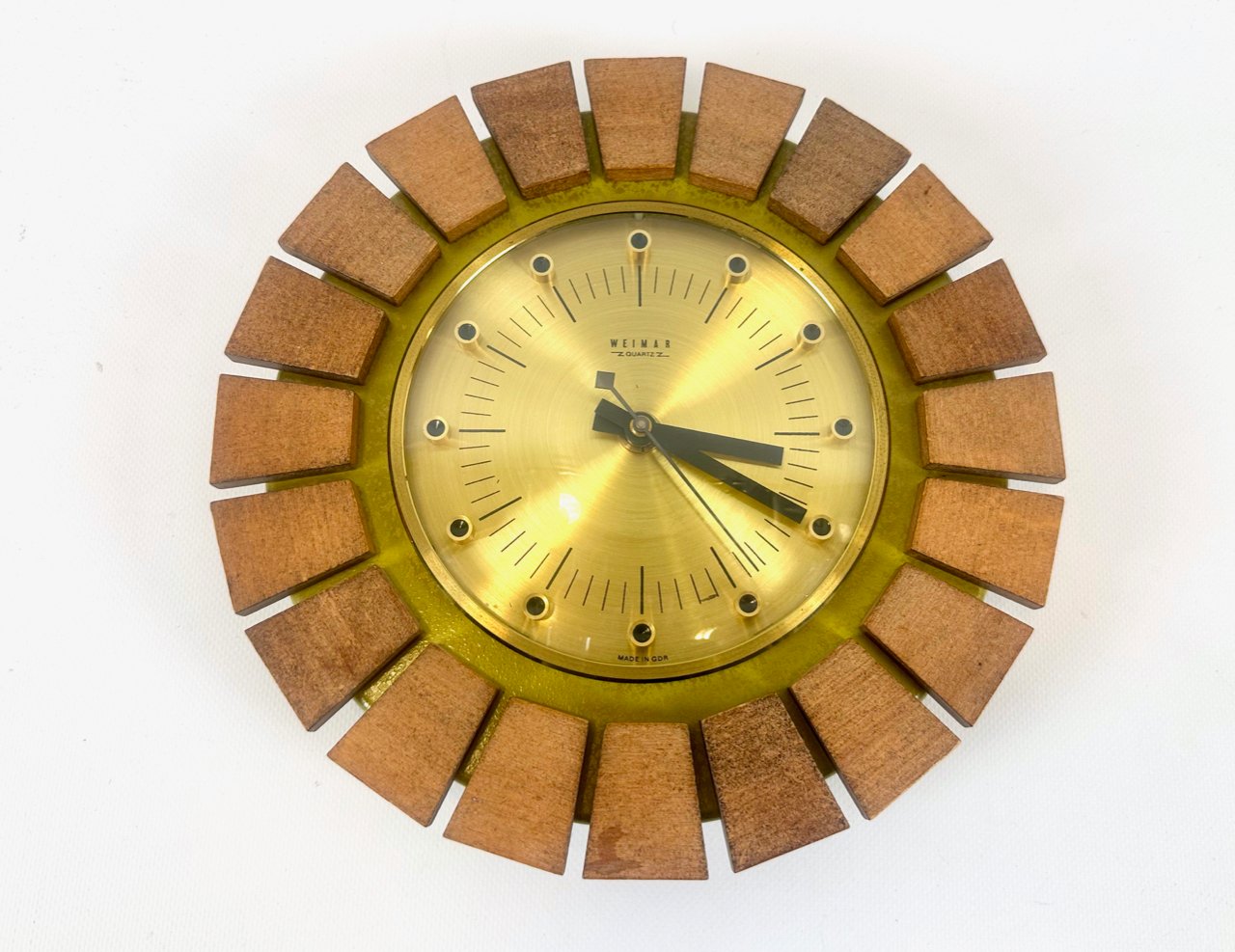 Mid-Century Teak and Brass Wall Clock from Weimar, 1960s for sale at Pamono