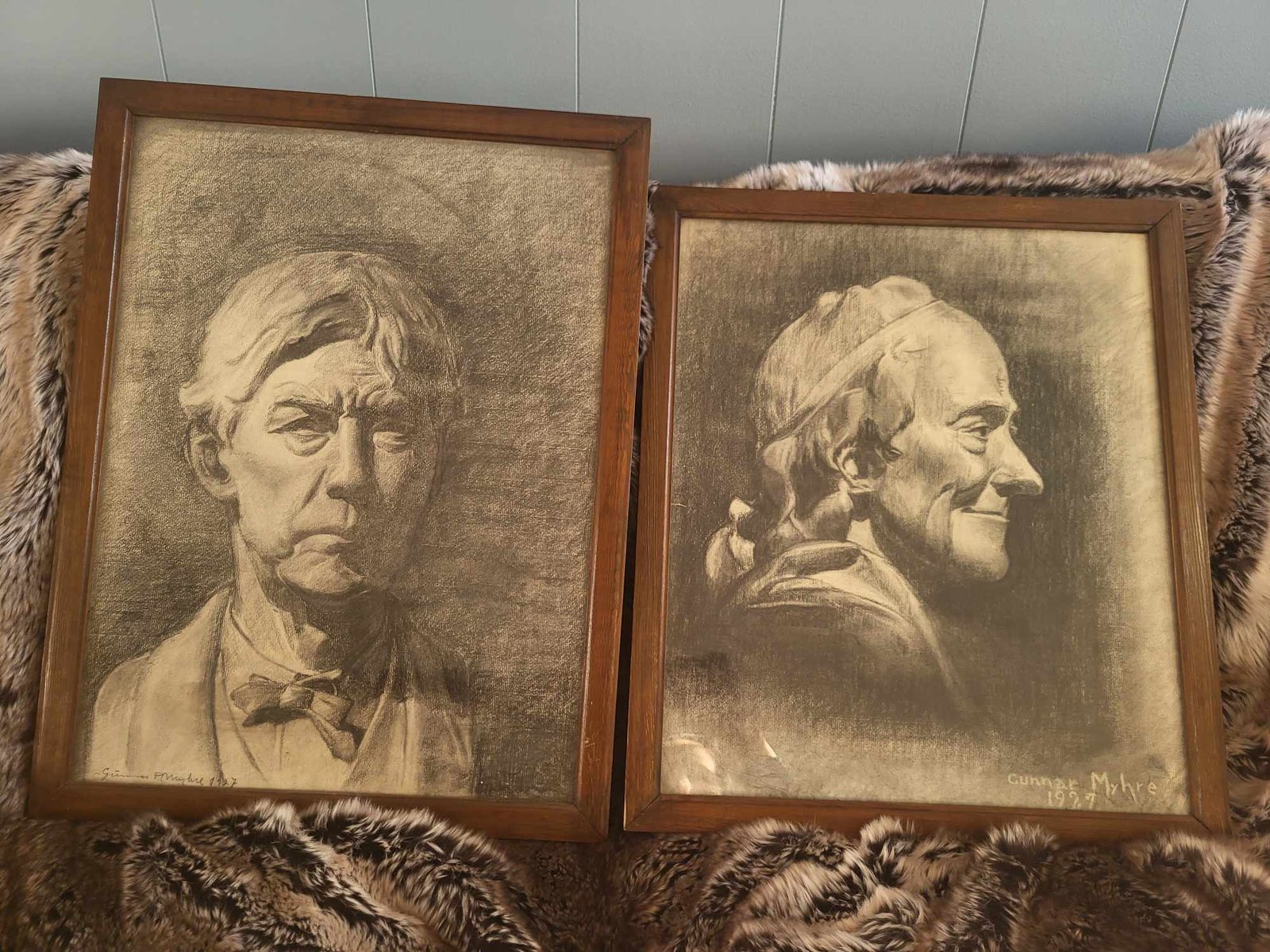 Gunnar Myhre, Art Deco Portraits, Pencil Drawings, 1927, Set of 2 for ...