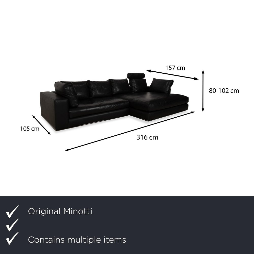 Set of Hamilton Corner Sofa in Black Leather and Coffee Table in White ...