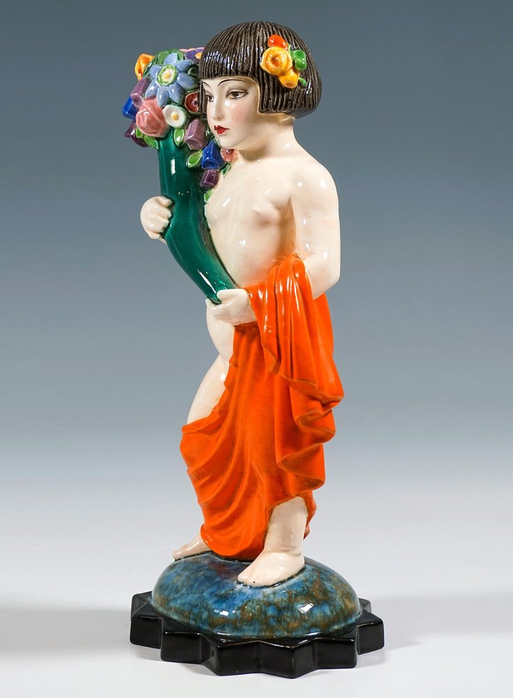 Art Deco Japanese Girl with Cornucopia Figurine by Rudolf Podany for ...