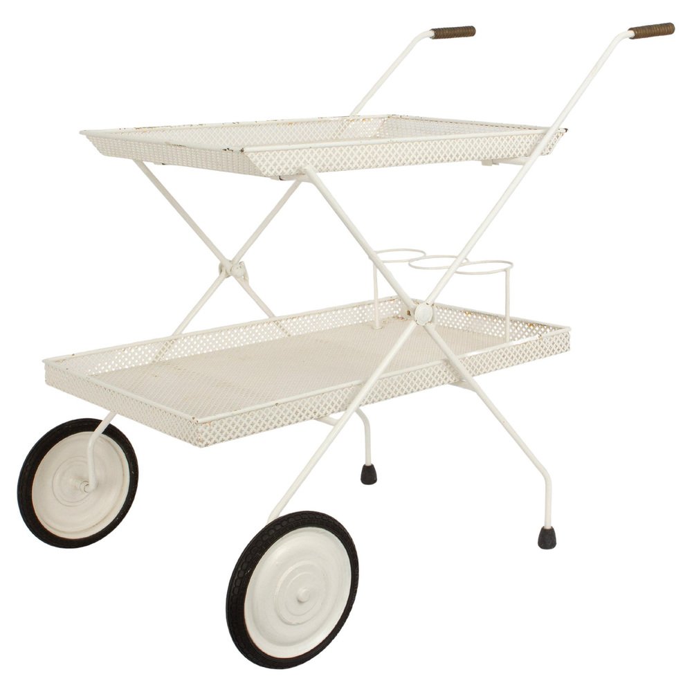 Vintage Serving Trolley in White Lacquered Metal by Josef Frank, 1950s ...