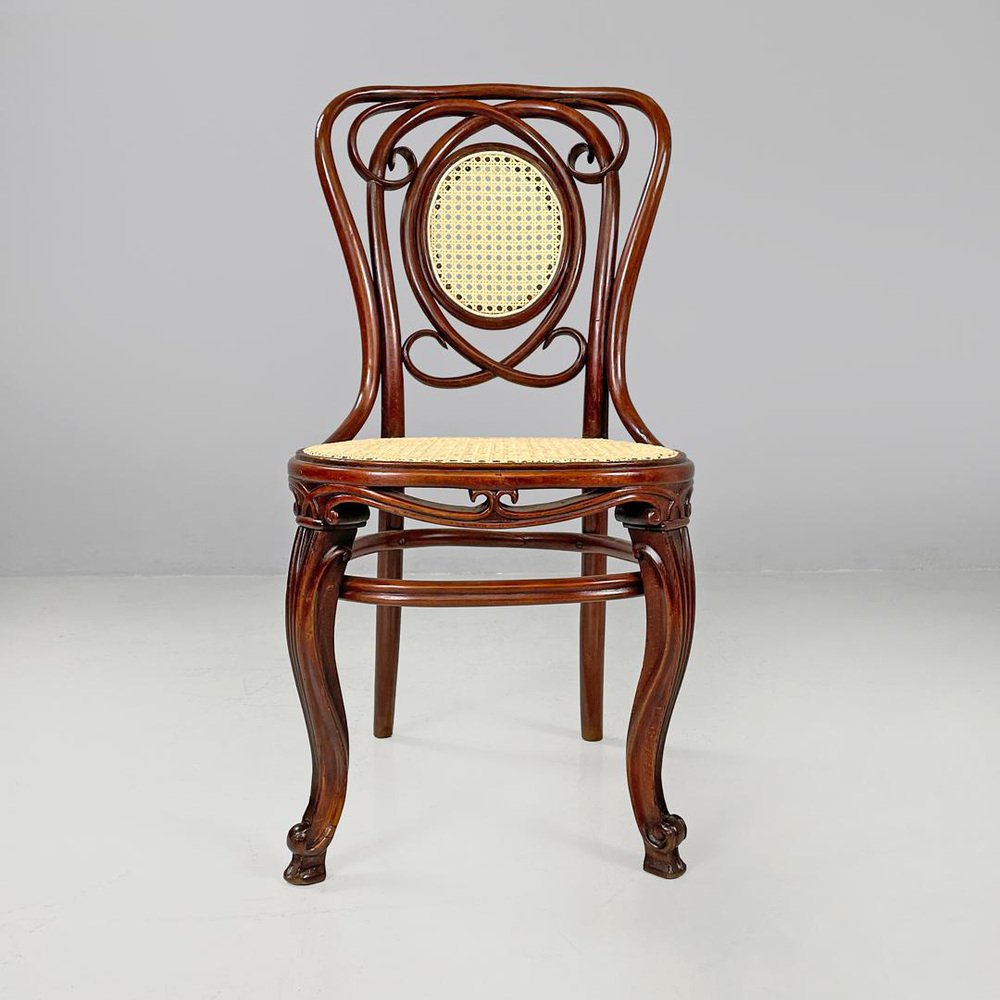 Antique Italian Wood and Vienna Straw Chairs with Curl Details, 1890s ...