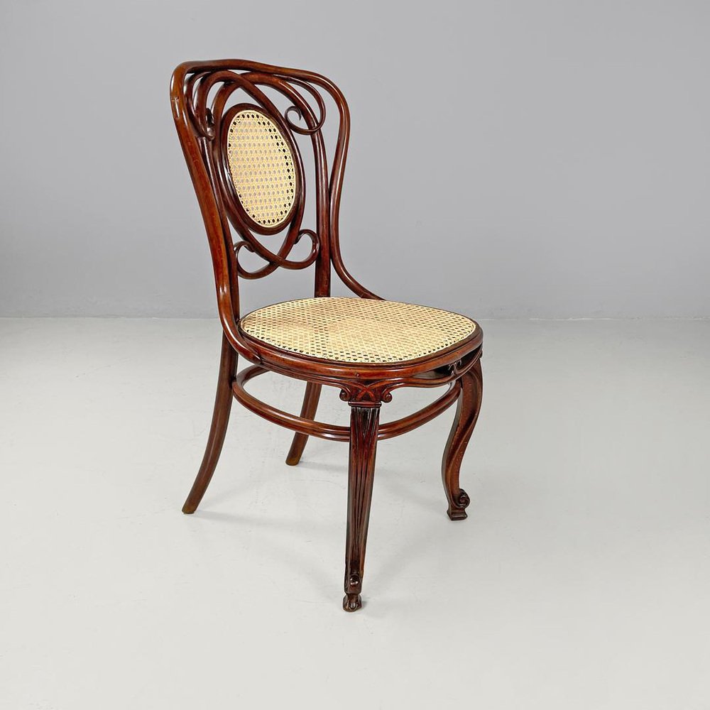 Antique Italian Wood and Vienna Straw Chairs with Curl Details, 1890s ...