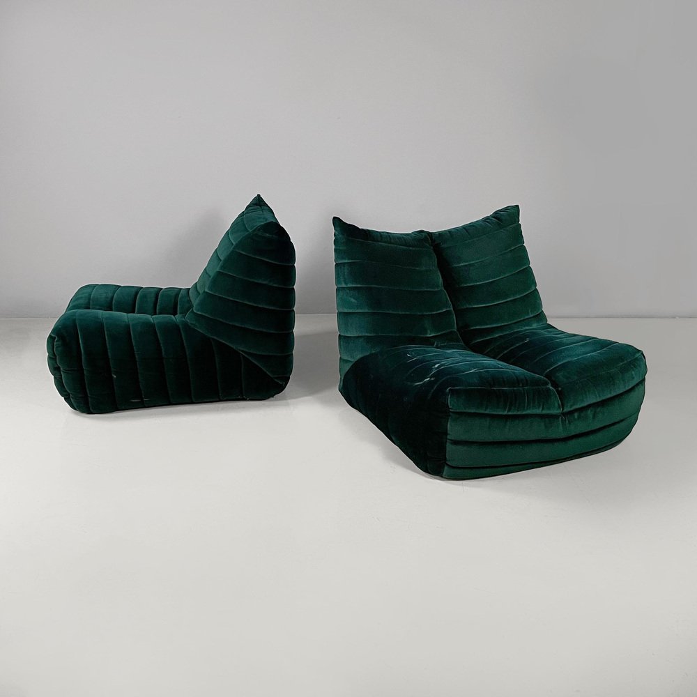 Modern Italian Dark Green Velvet Chairs by Seven Salotti, 1970s, Set of ...