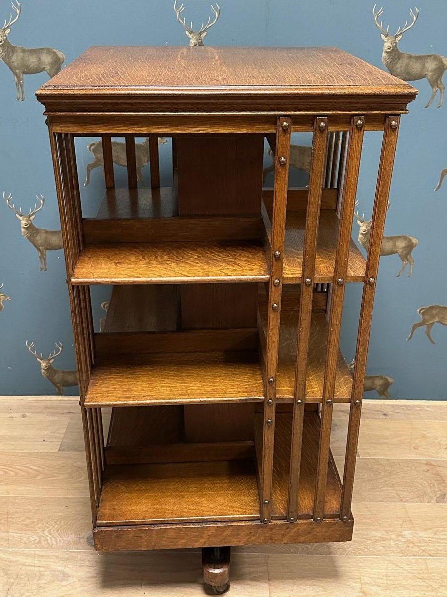 Antique Oak Revolving Bookcase for sale at Pamono