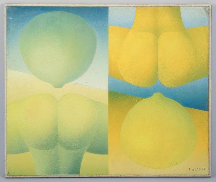 R, Wagner, Semi-Abstract Composition, 1970, Oil on Board for sale at Pamono