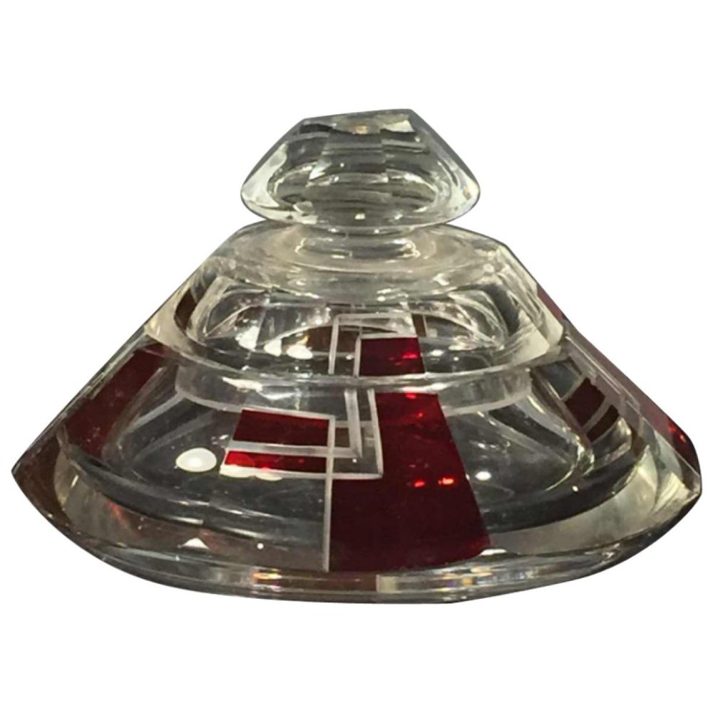 Art Deco Bohemian Constructivist Box in Red Glass by Karl Palda, 1930 ...