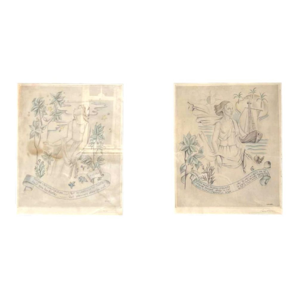 Leon Navez, R Vivier & A Marin, Engravings, Set of 2 for sale at Pamono