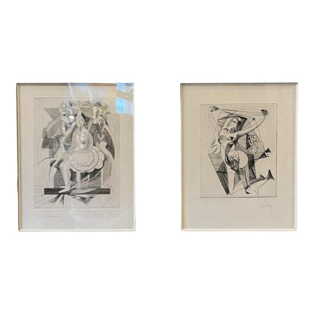 René Mels (Meulemans), Compositions, Etchings, 1945, Set of 2 for sale ...