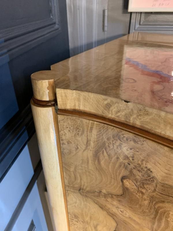 Art Deco Curved Cabinet in Maple Burl and Mahogany Fillet, 1930s for ...