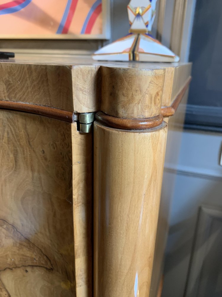 Art Deco Curved Cabinet in Maple Burl and Mahogany Fillet, 1930s for ...