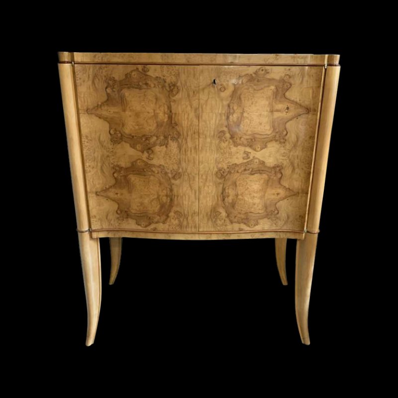 Art Deco Curved Cabinet in Maple Burl and Mahogany Fillet, 1930s for ...