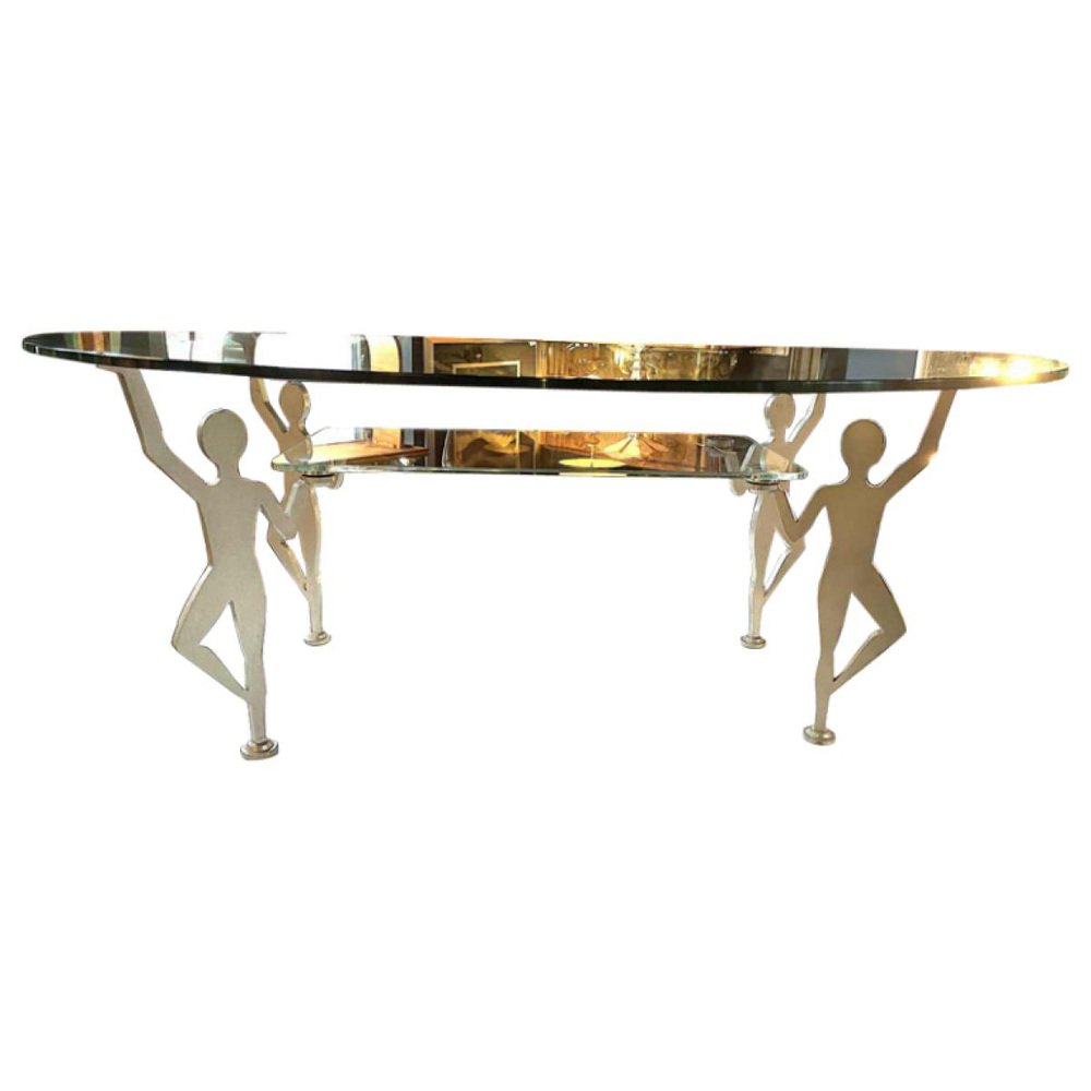 Anthropomorphic Coffee Table in Lacquered Metal and Glass, 1980s for ...