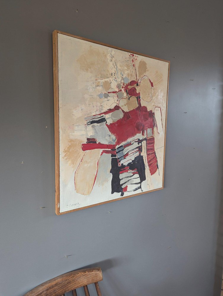 Rhythmic Red, 1950s, Oil Painting, Framed for sale at Pamono