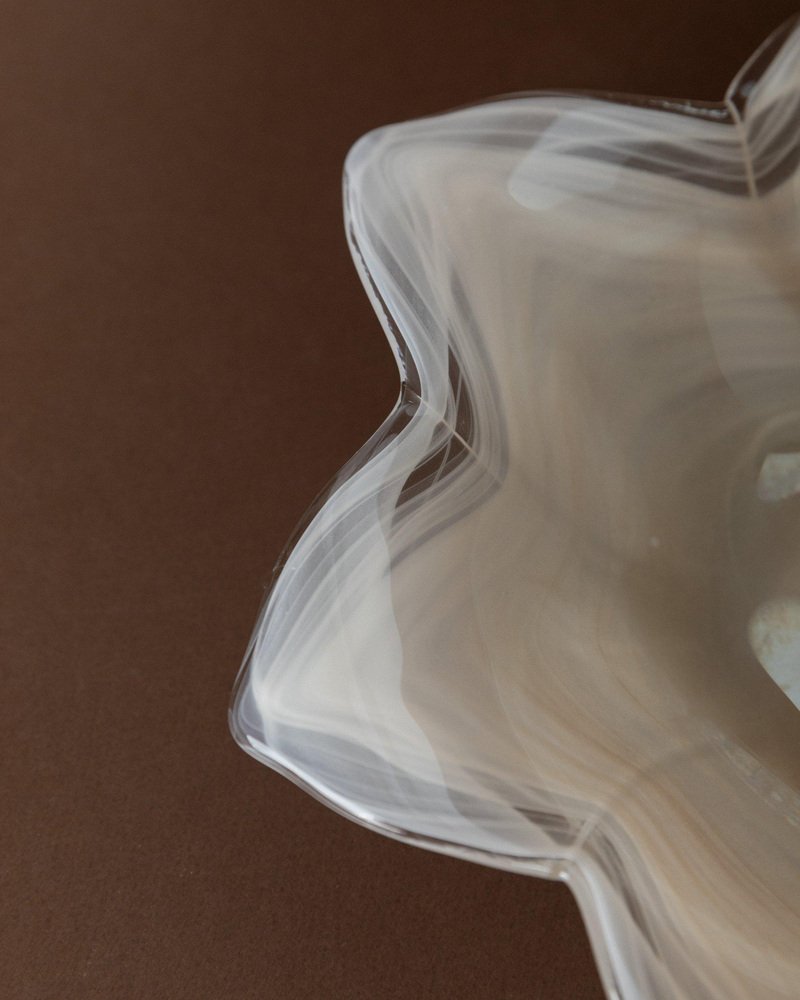 Vintage Murano Glass Bowl in Flower Shape with White Transparent ...