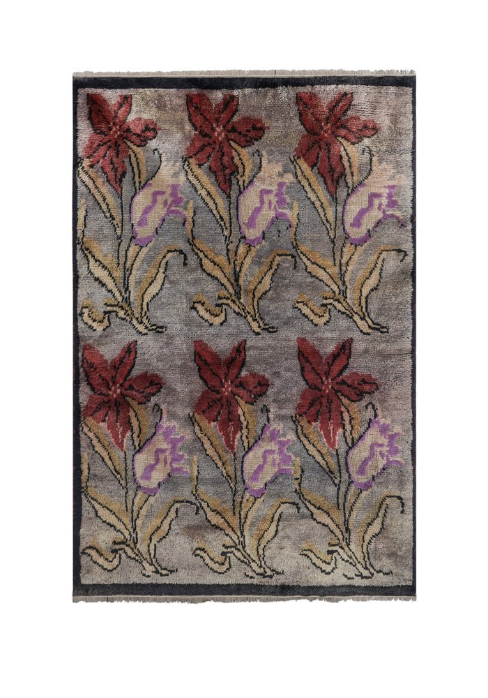 Mid-Century Modern Tulu Turkish Tulu Rug with Tulip Pattern in Red for ...