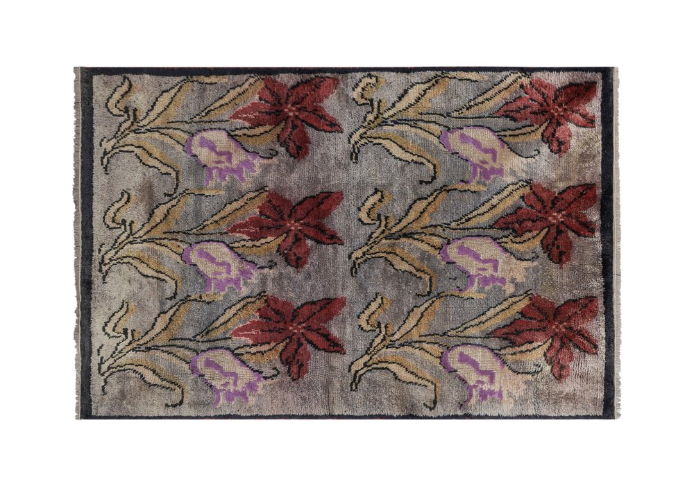 Mid-Century Modern Tulu Turkish Tulu Rug with Tulip Pattern in Red for ...