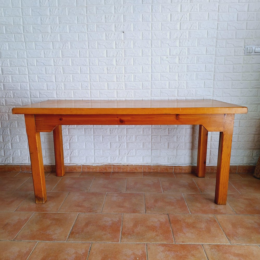 Rustic Brutalist Elm and Pine Kitchen Table, 1980s for sale at Pamono