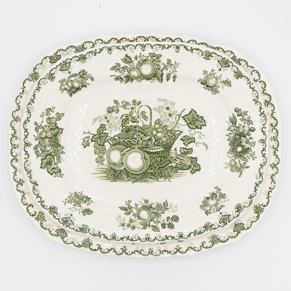 Vintage Serving Plates with Green Fruit Basket Decor from Masons, 1950s ...