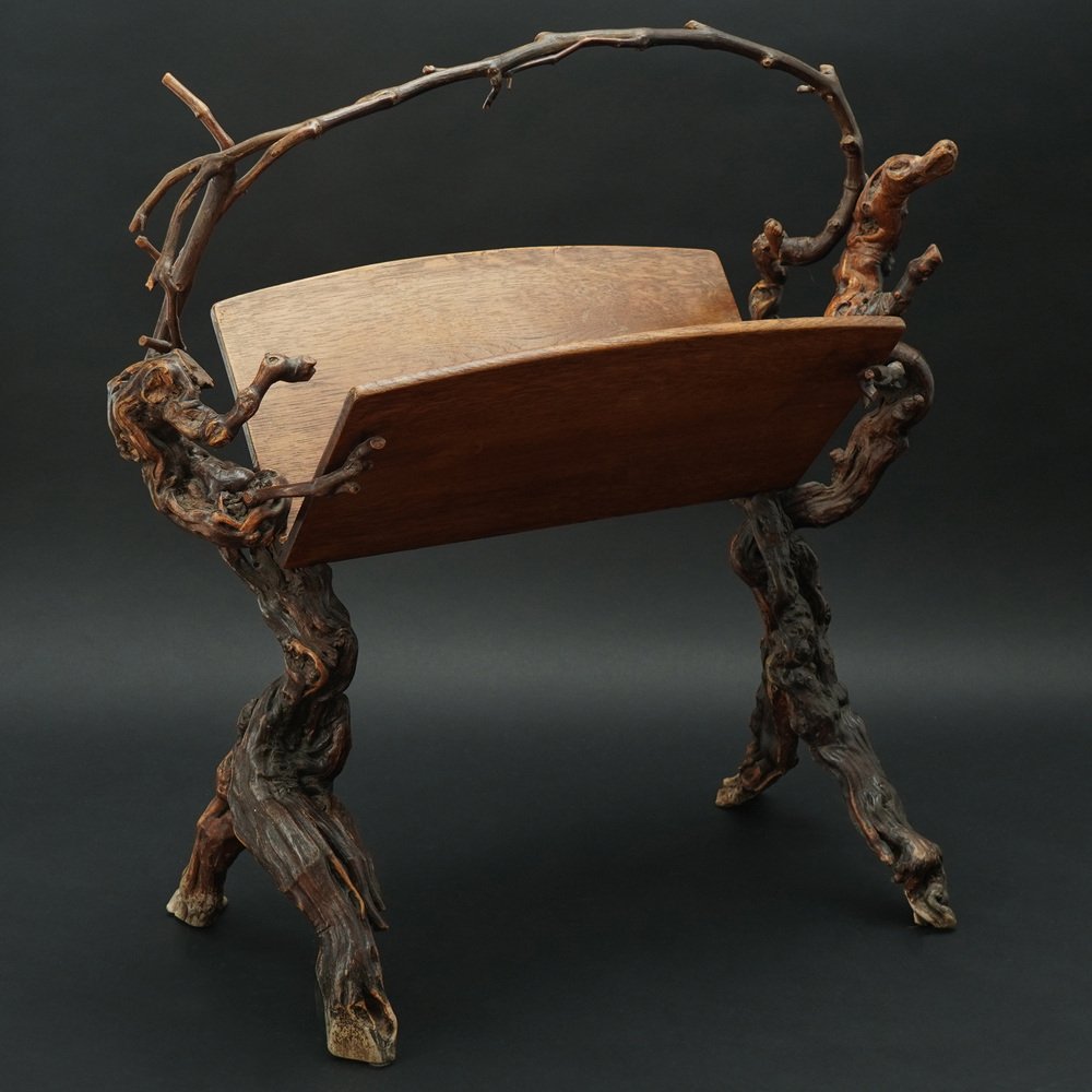 Rustic Magazine Rack in Burl Wood, 1910 for sale at Pamono