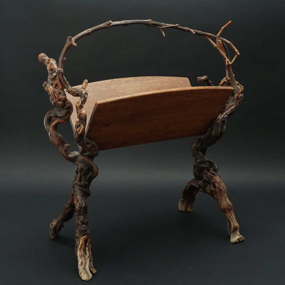 Rustic Magazine Rack in Burl Wood, 1910 for sale at Pamono