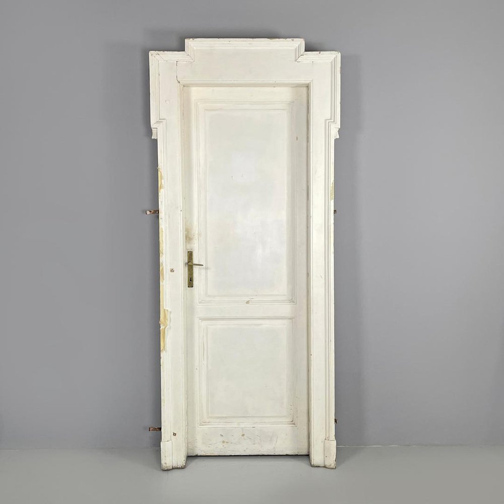 Italian White Painted Wood Door with Frame and Brass Handles, 1890s for ...