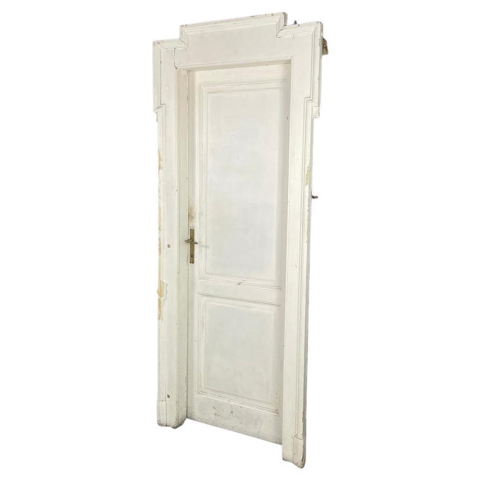 Italian White Painted Wood Door with Frame and Brass Handles, 1890s for ...