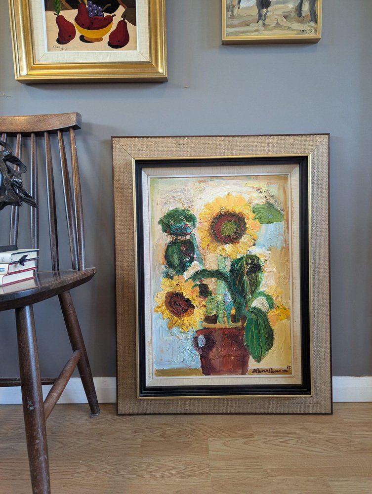 Sunflowers in Bloom Still Life, 1950s, Oil Painting, Framed for sale at ...