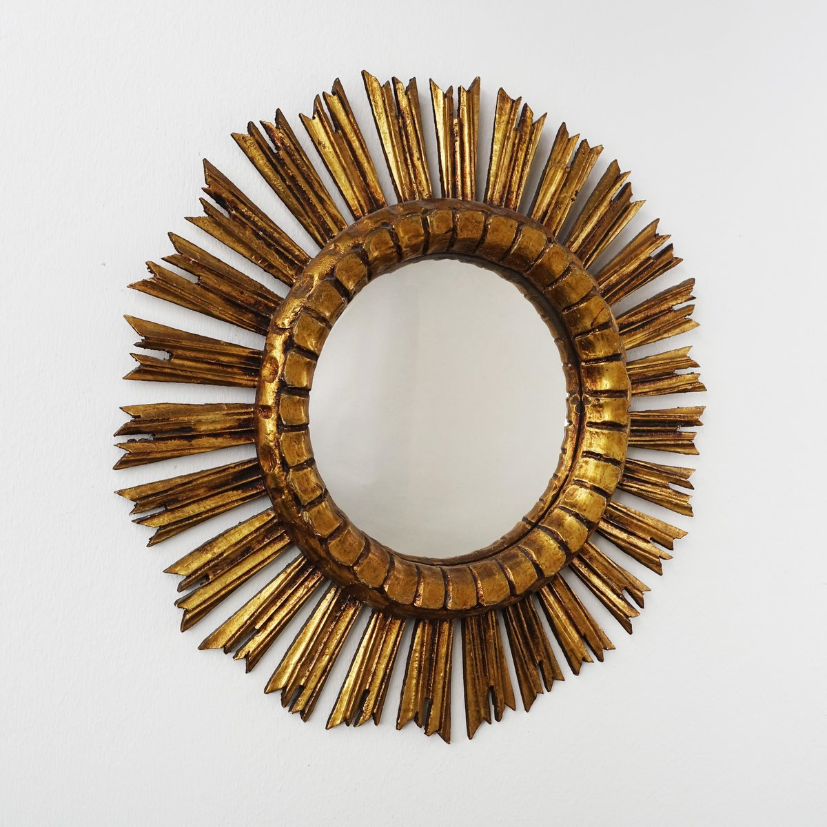Large Gilded Mid-Century Wooden Sunburst Mirror, 1950s for sale at Pamono