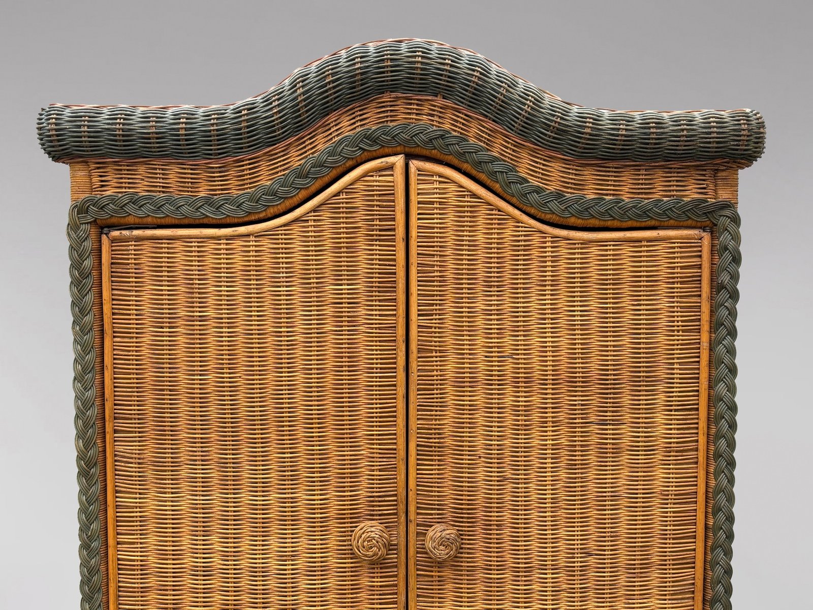 Arched Armoire Wardrobe in Woven Wicker, 1970s for sale at Pamono