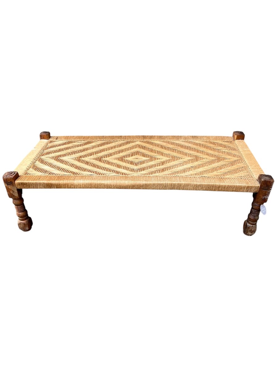 Charpai Wooden Bench with Jute Braid in Modern Farmhouse Design, 1960s ...