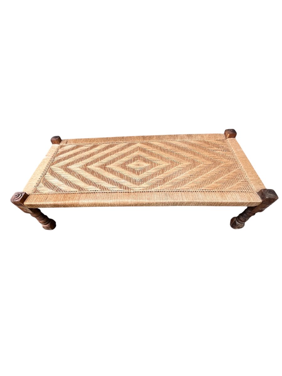 Charpai Wooden Bench with Jute Braid in Modern Farmhouse Design, 1960s ...