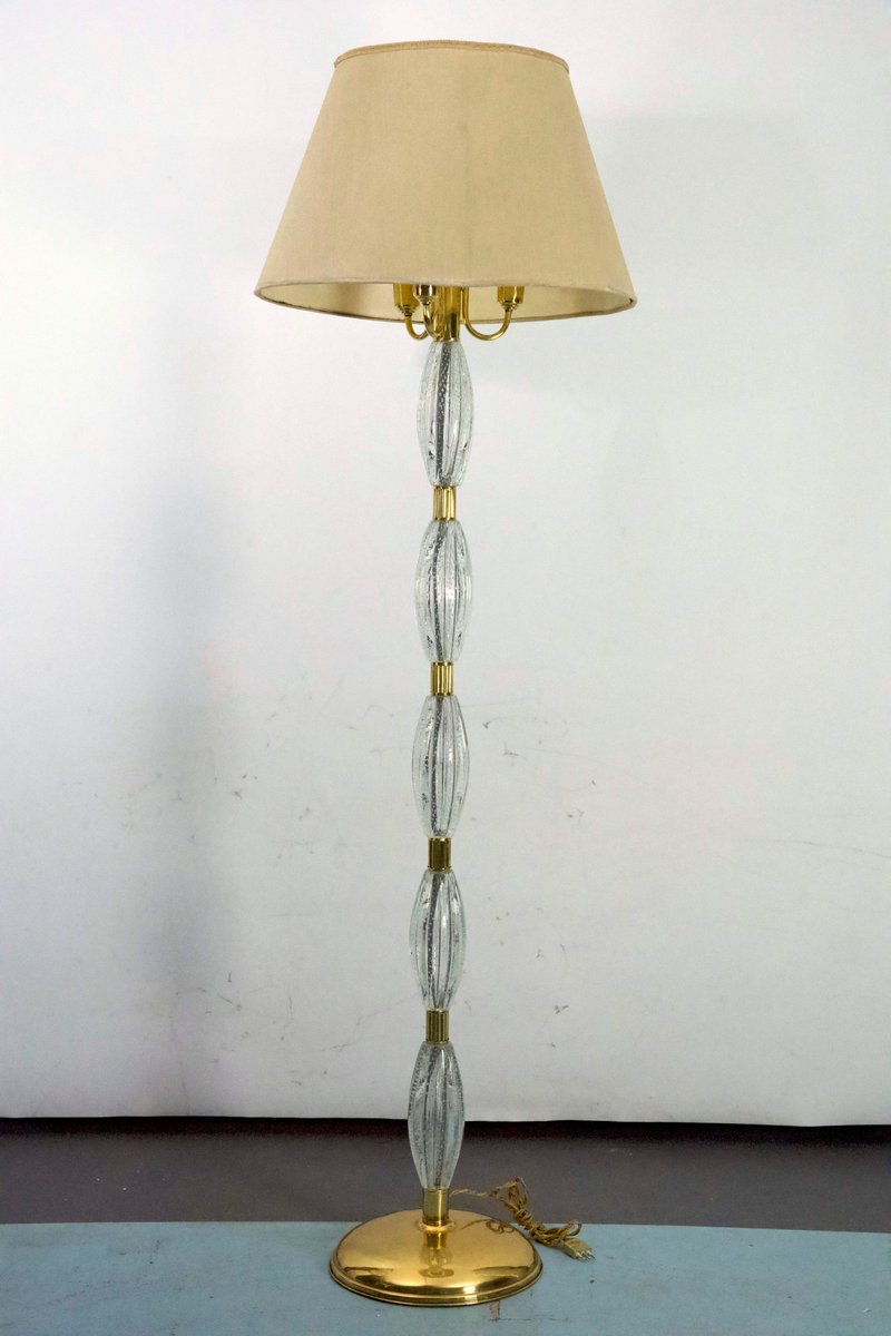 Italian Murano Glass and Brass Floor Lamp by Ercole Barovier, 1940s for ...