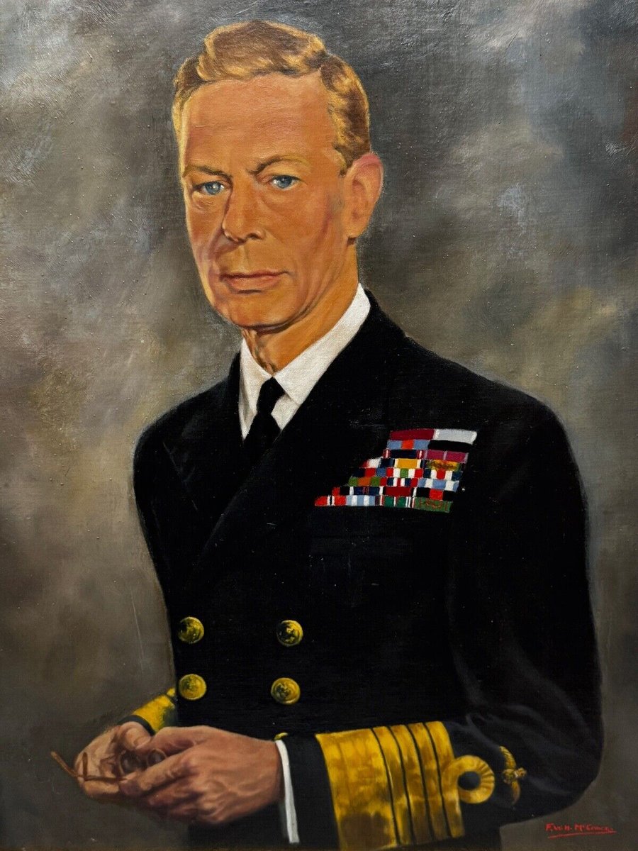 British Artist, Portrait of Monarch King George VI in Naval Uniform ...