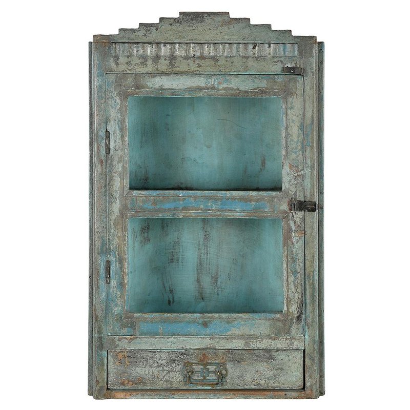 Weathered Wooden Wall Display Case with Drawer for sale at Pamono