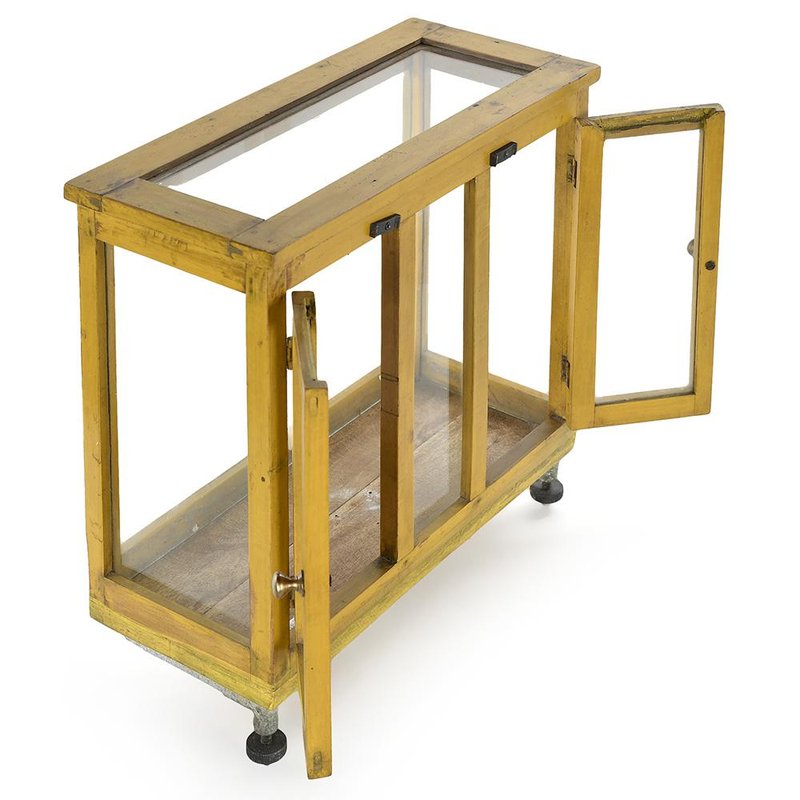 Small Wooden Display Case with Yellow Patina for sale at Pamono