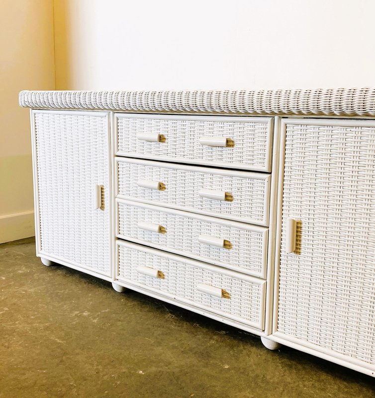 French White Rattan Sideboard, 1970s for sale at Pamono