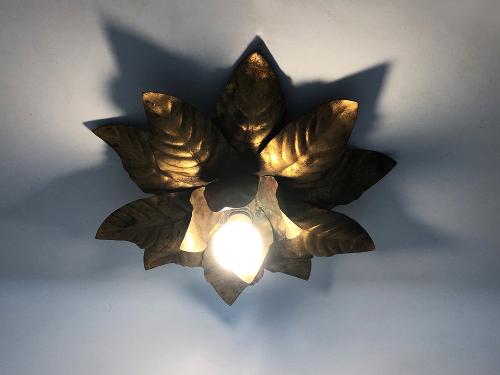 Sun Ceiling or Wall Light in Gold Metal, Italy, 1970s for sale at Pamono